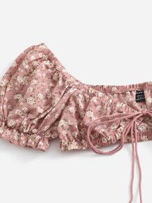 SHEIN WYWH Babado Nó na gola Florzinhas Boho Top | SHEIN Brasil