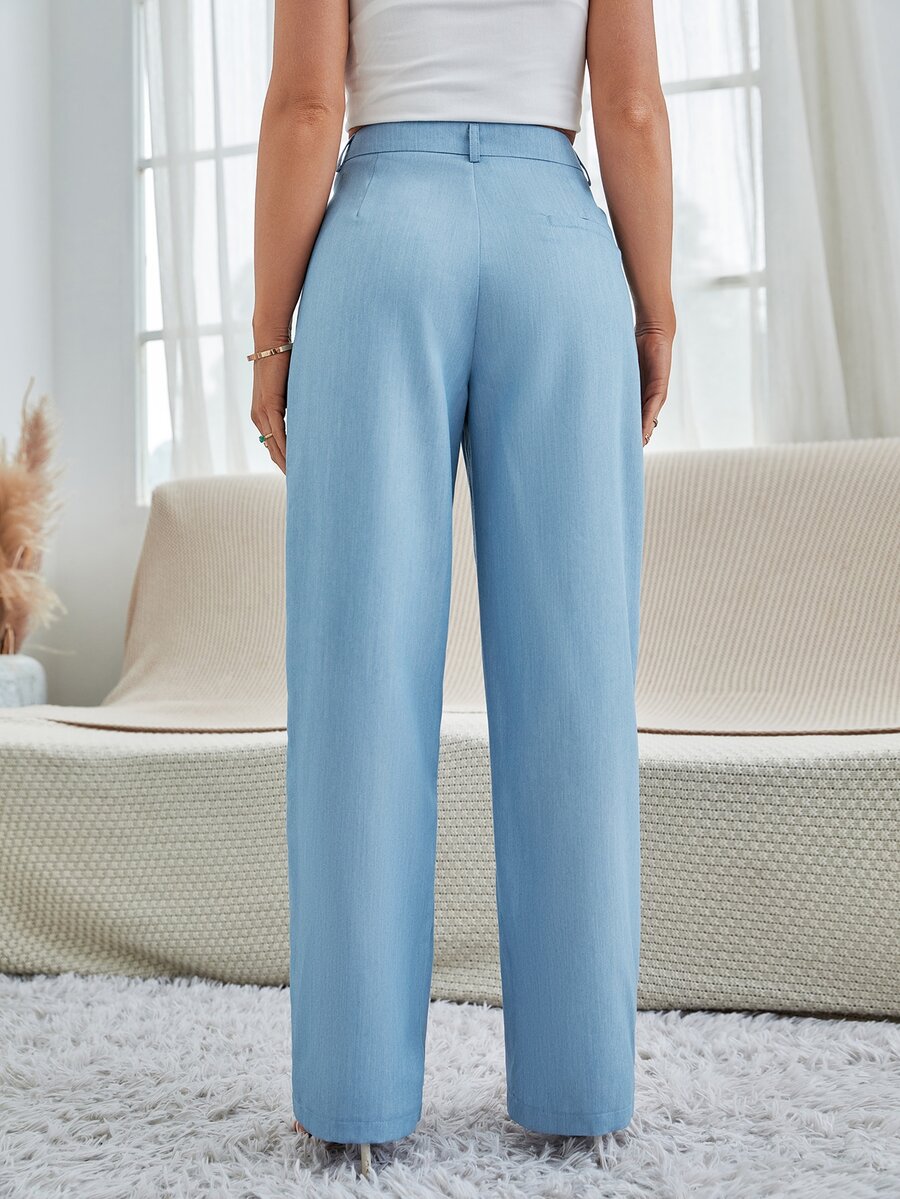 SHEIN Unity Slant Pockets Fold Pleated Pants | SHEIN USA