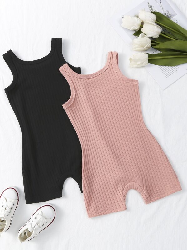 SHEIN Kids EVRYDAY Toddler Girls 2pcs Ribbed Unitard Romper | SHEIN USA