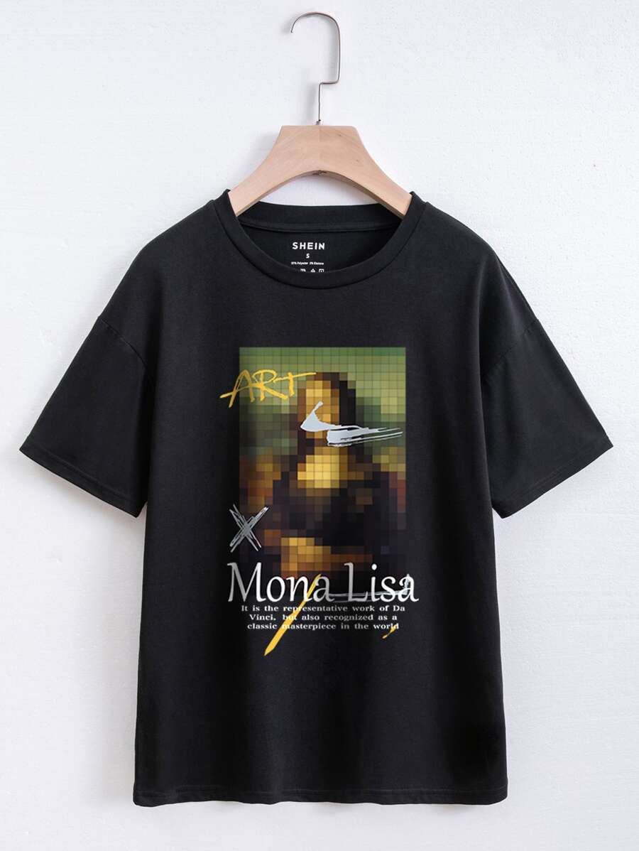 INAWLY Figure And Slogan Graphic Tee ART Mona Lisa It Is The ...