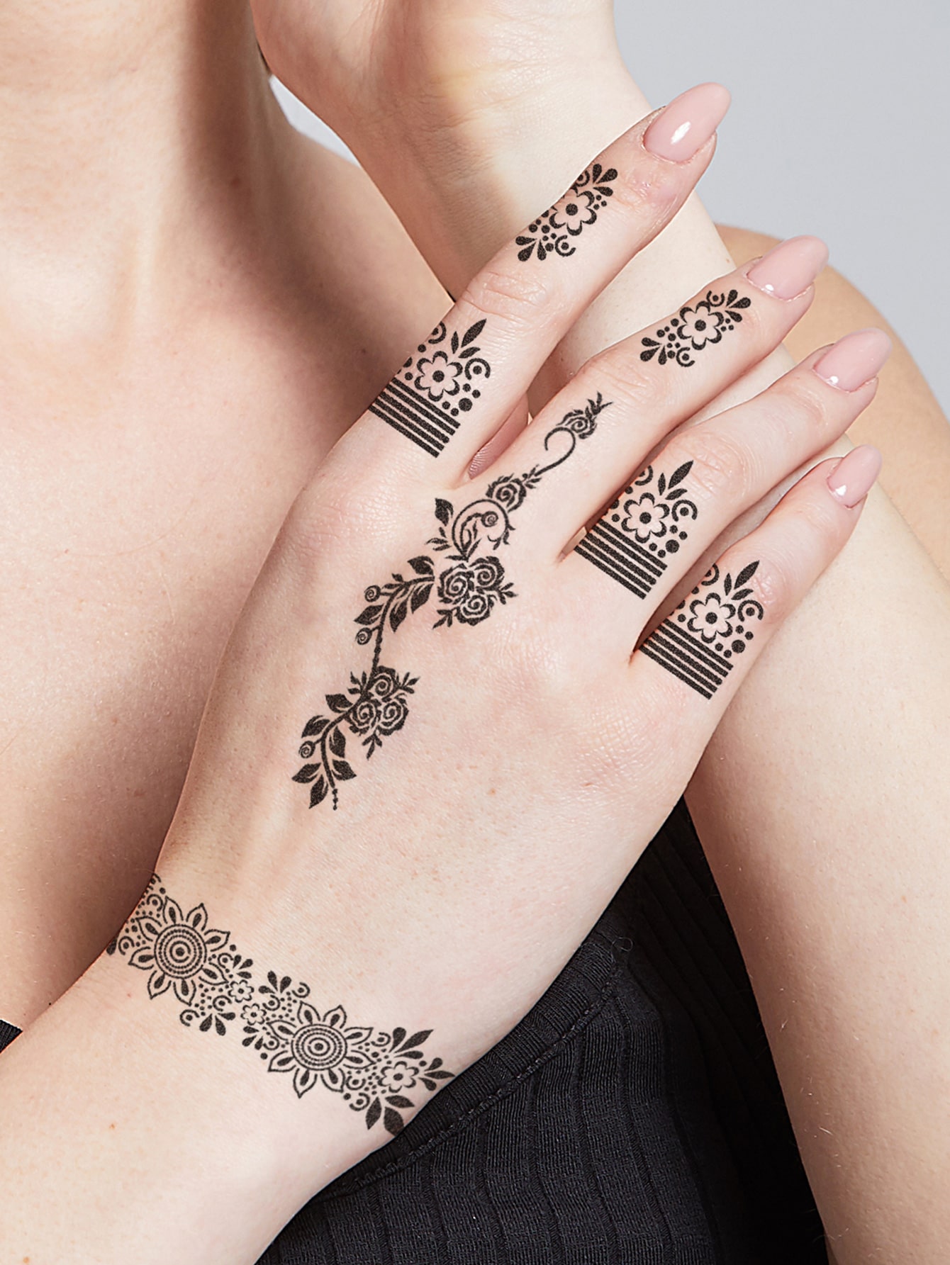 1sheet Floral Pattern Hand Tattoo Sticker
