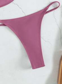 SHEIN Swim Summer Beach Rhinestone Ring Linked Halter Bra & V-String ...