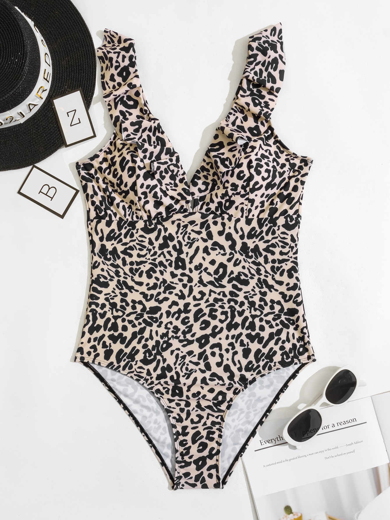 SHEIN Swim Vcay Leopard Ruffle Trim One Piece Swimsuit | SHEIN EUR