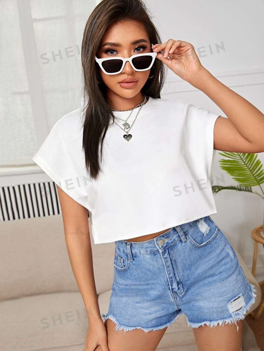 Shein Ezwear Batwing Sleeve Solid Crop Top Shein Usa