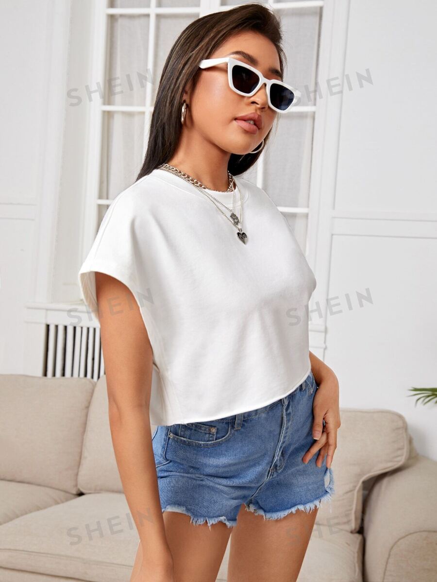 SHEIN EZwear Batwing Sleeve Solid Crop Top | SHEIN USA