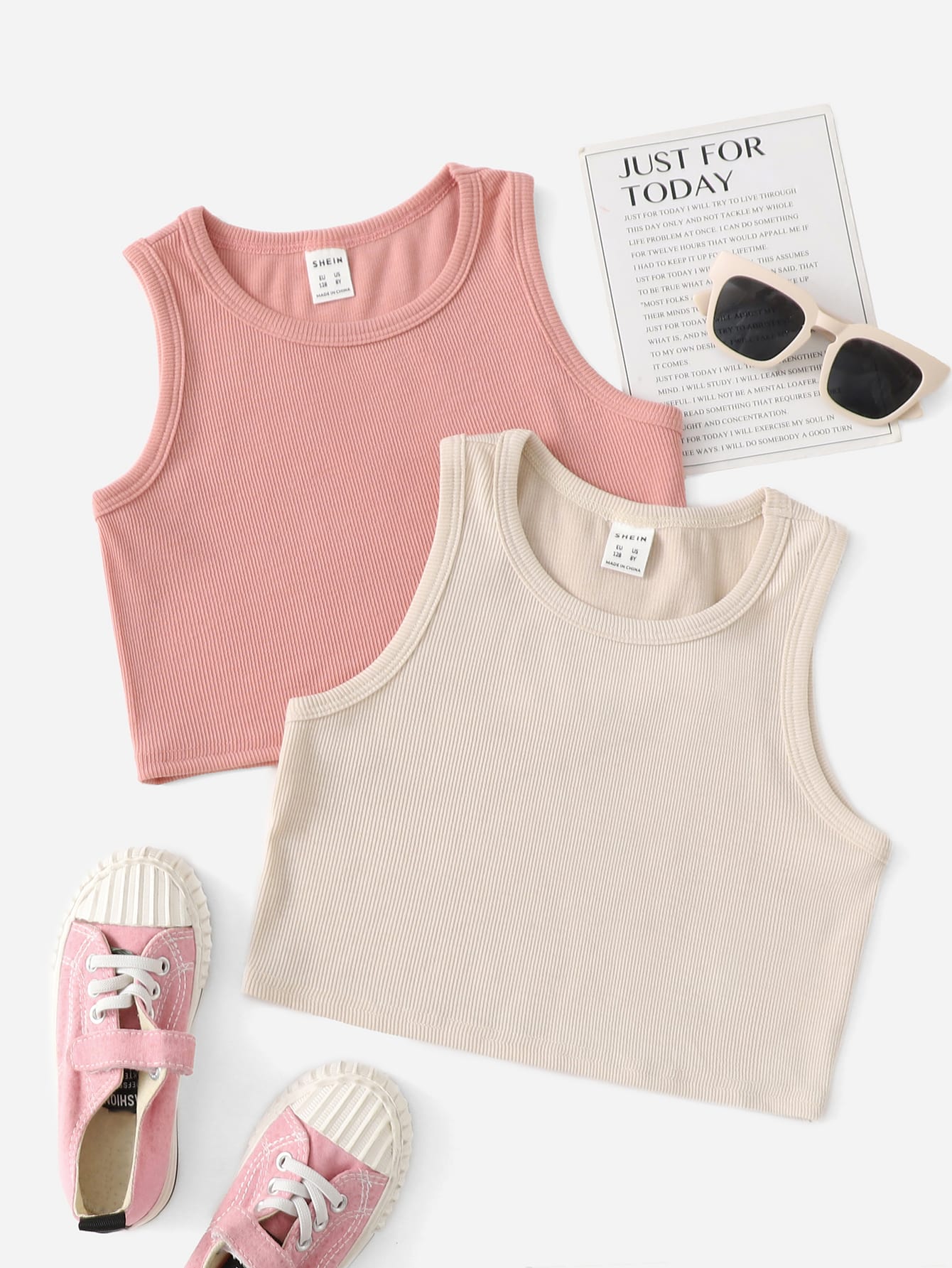 SHEIN Tween Girl Solid Color 2pcs/Set Rib Knit Tank Tops, Suitable For ...