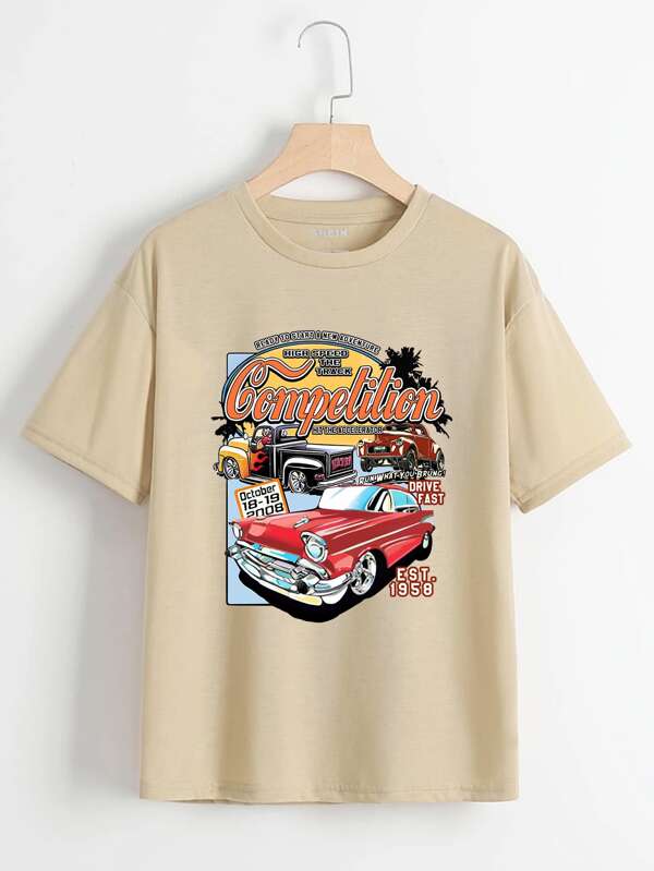 Letter And Car Print Tee Shein Uk