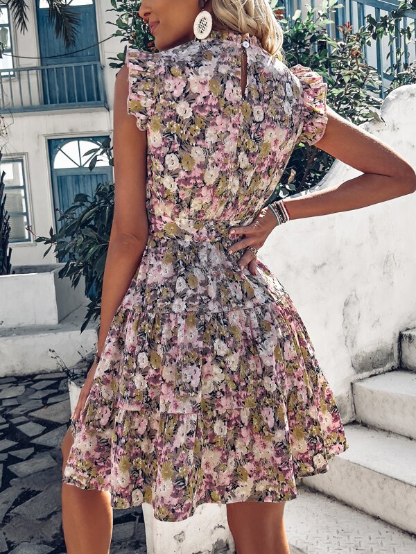 SHEIN VCAY Floral Print Ruffle Hem Belted Dress | SHEIN USA