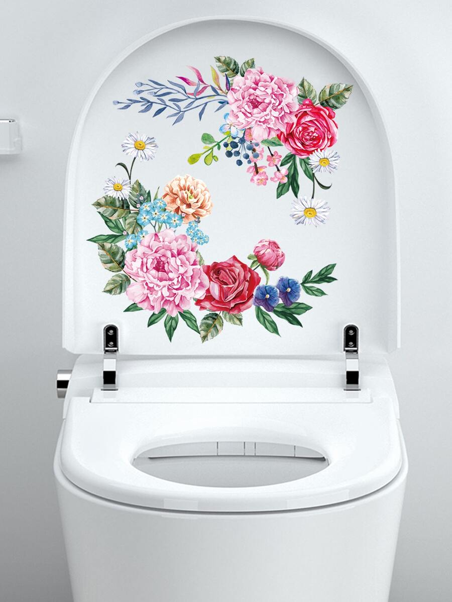 Floral Pattern Toilet Lid Decal, Stickers, Wall Decal, Vinyl Decal For ...