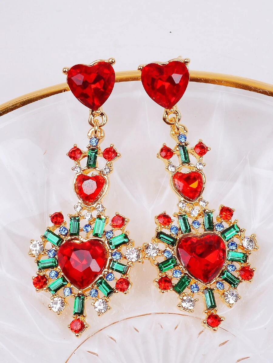 Rhinestone Heart Drop Earrings Valentines | SHEIN USA