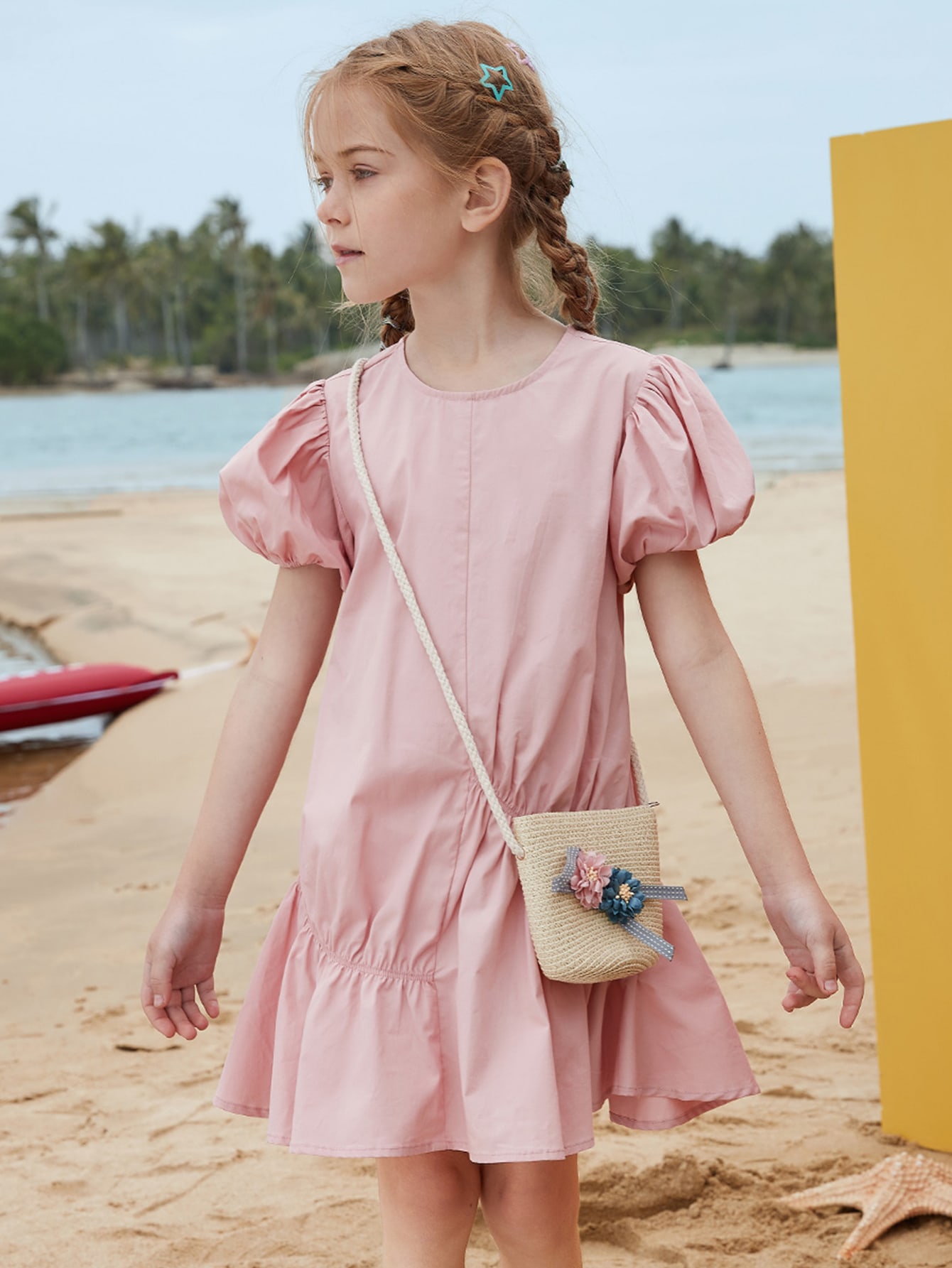 Girls Puff Sleeve Ruffle Hem Dress Shein Singapore