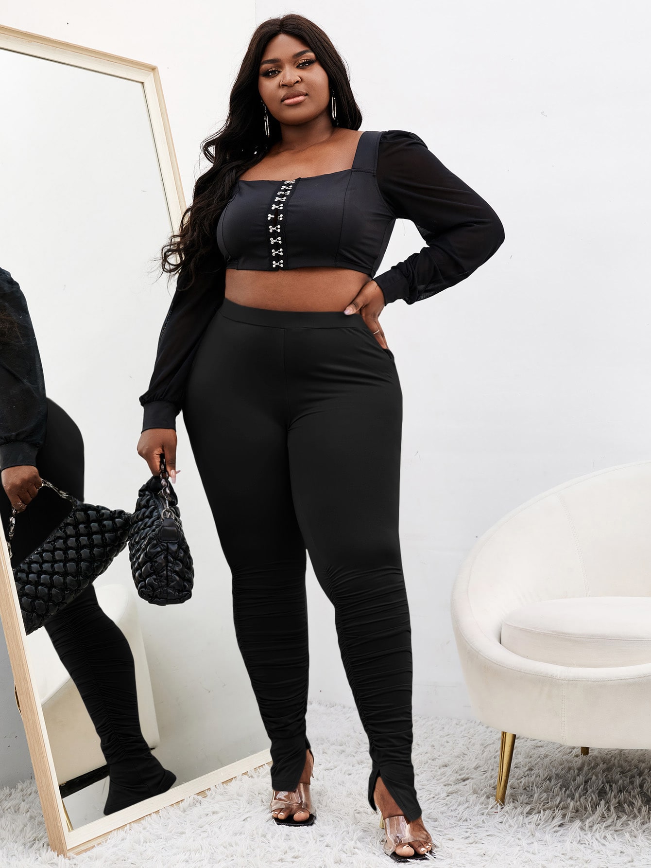 SHEIN Essnce Plus Split Hem Stacked Pants | SHEIN USA