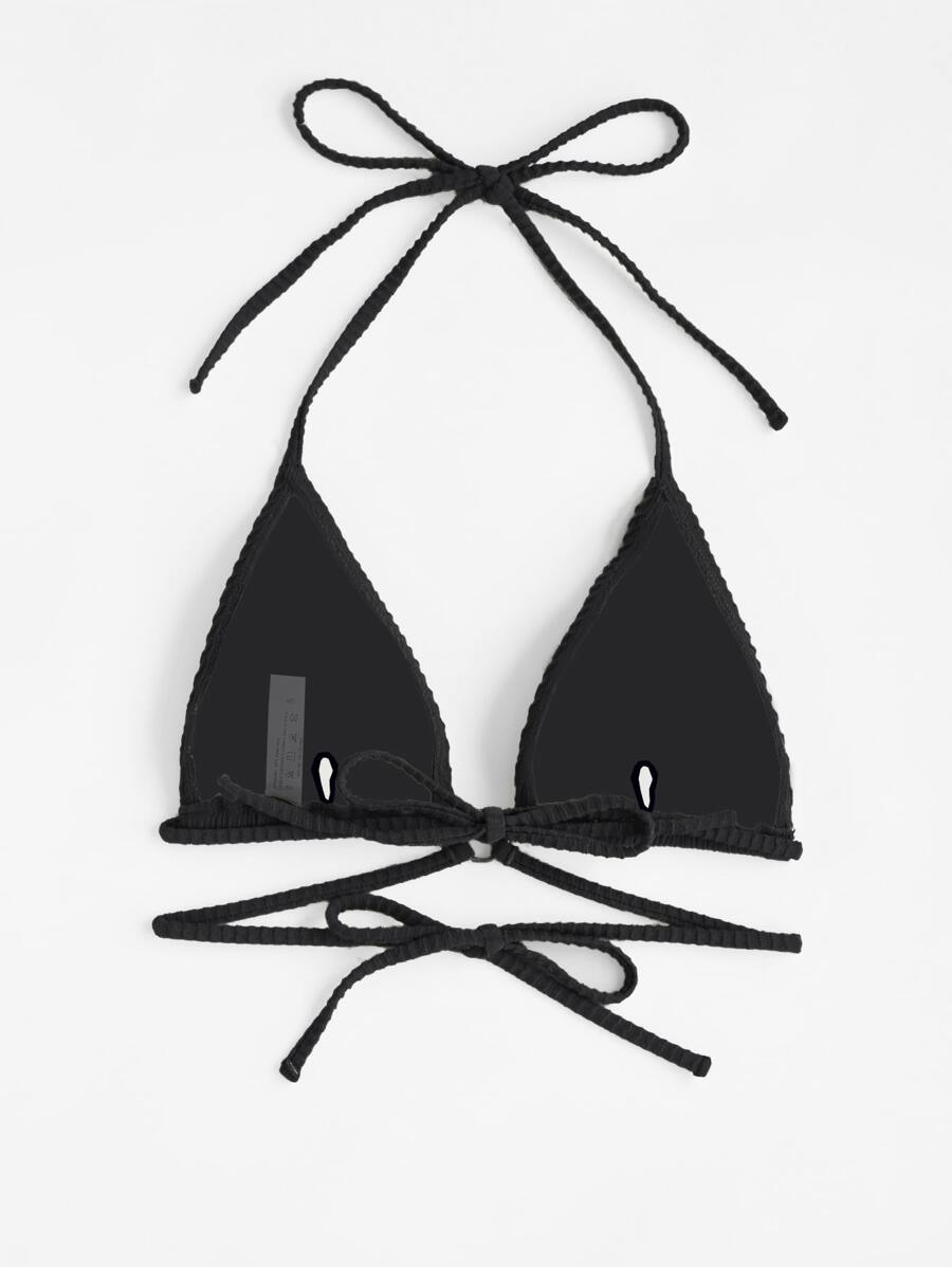 Shein Swim Summer Beach Plain Textured Halter Triangle Bikini Top For