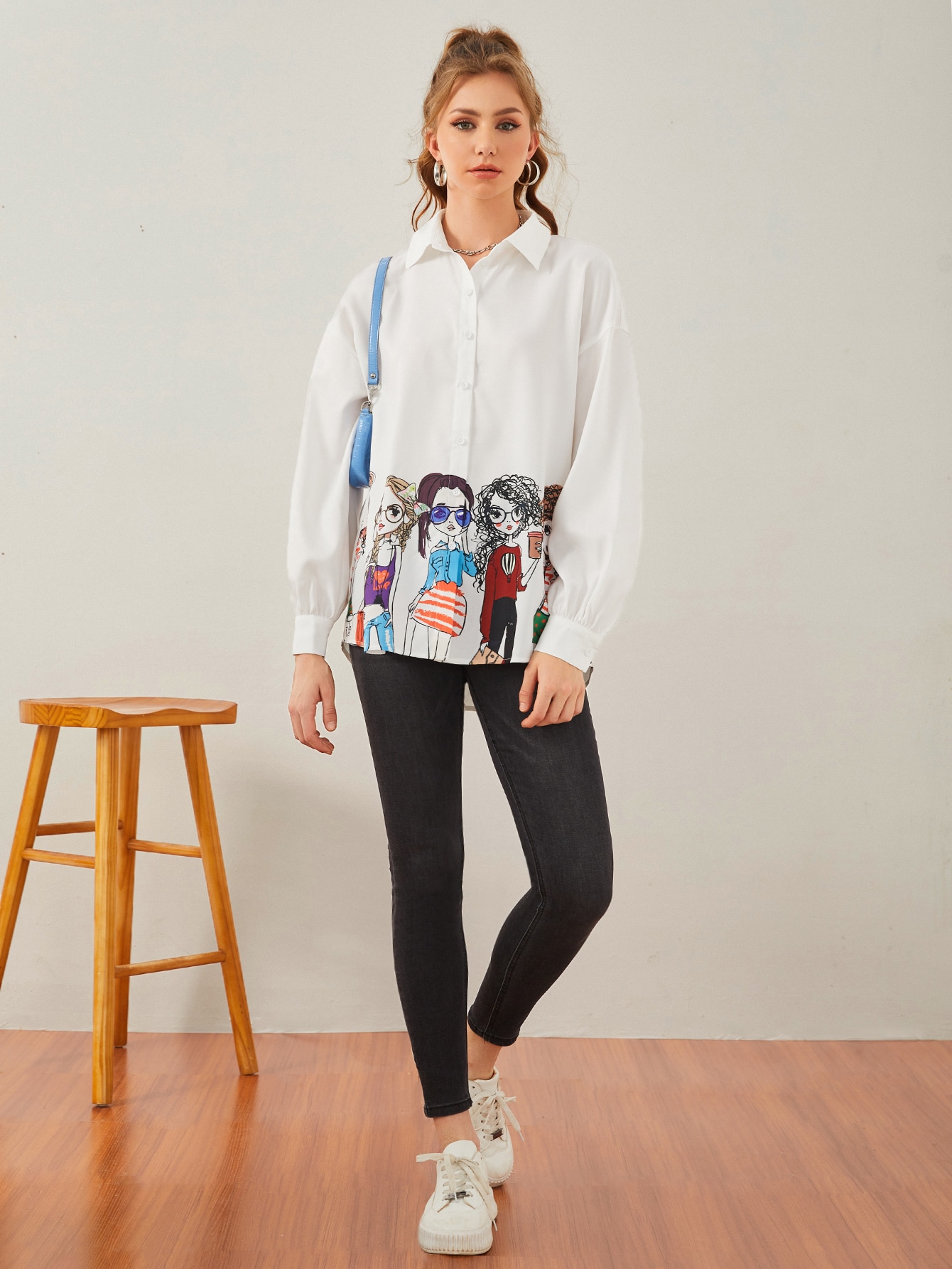 SHEIN Mulvari Figure Graphic Drop Shoulder Shirt | SHEIN USA