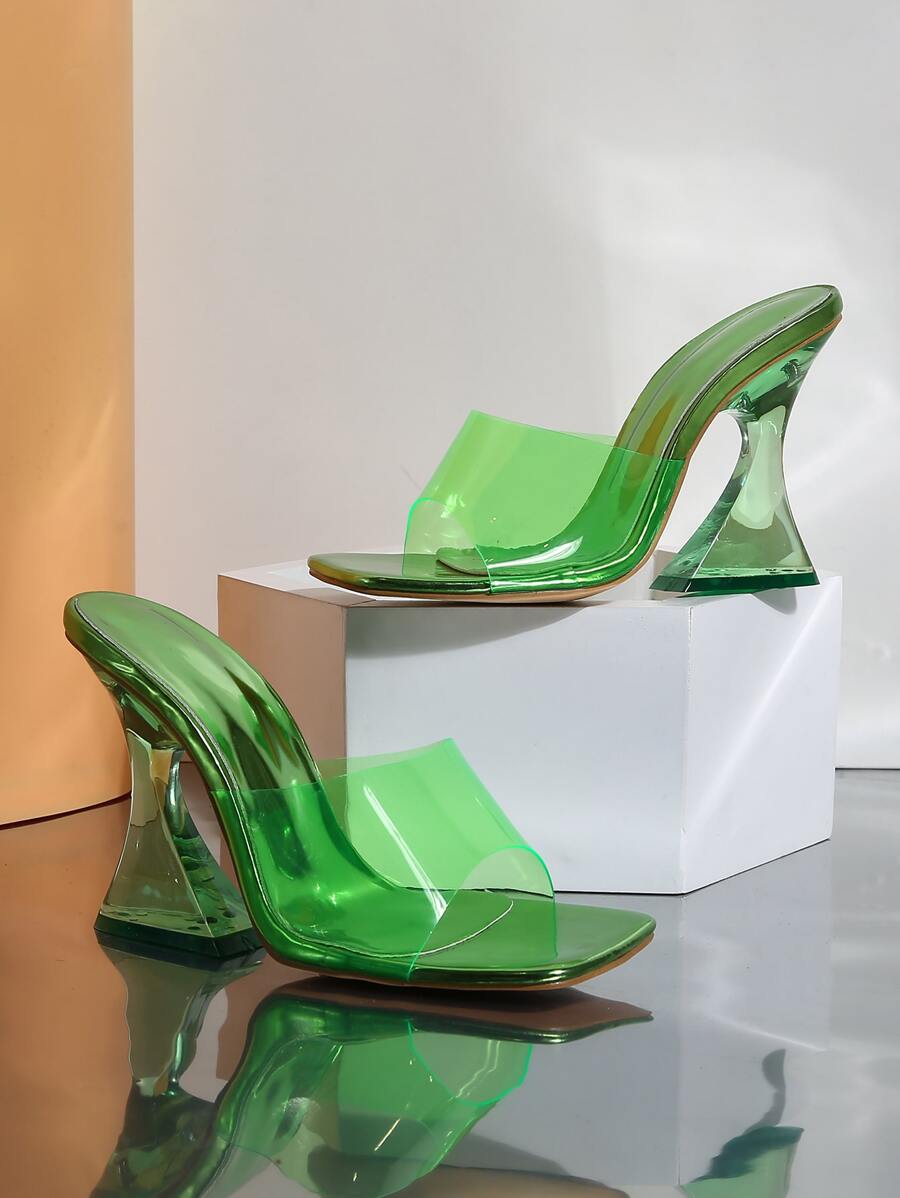 Clear Strap Sculptural Heeled Mule Sandals | SHEIN USA