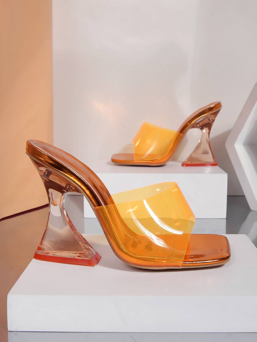 Clear Strap Sculptural Heeled Mule Sandals | SHEIN USA