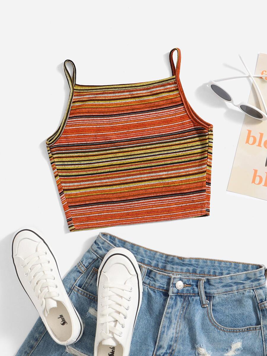 SHEIN EZwear Block Striped Crop Cami Top | SHEIN USA