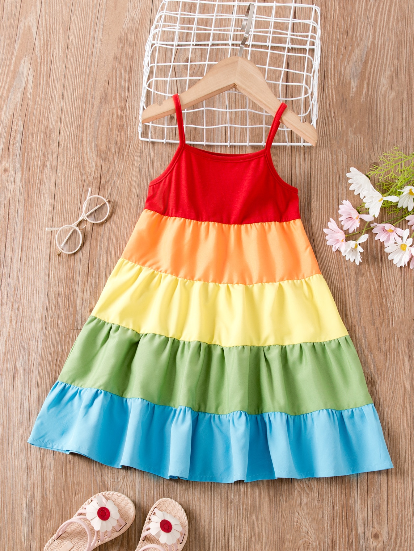 Toddler Girls Color Block Ruffle Hem Cami Dress