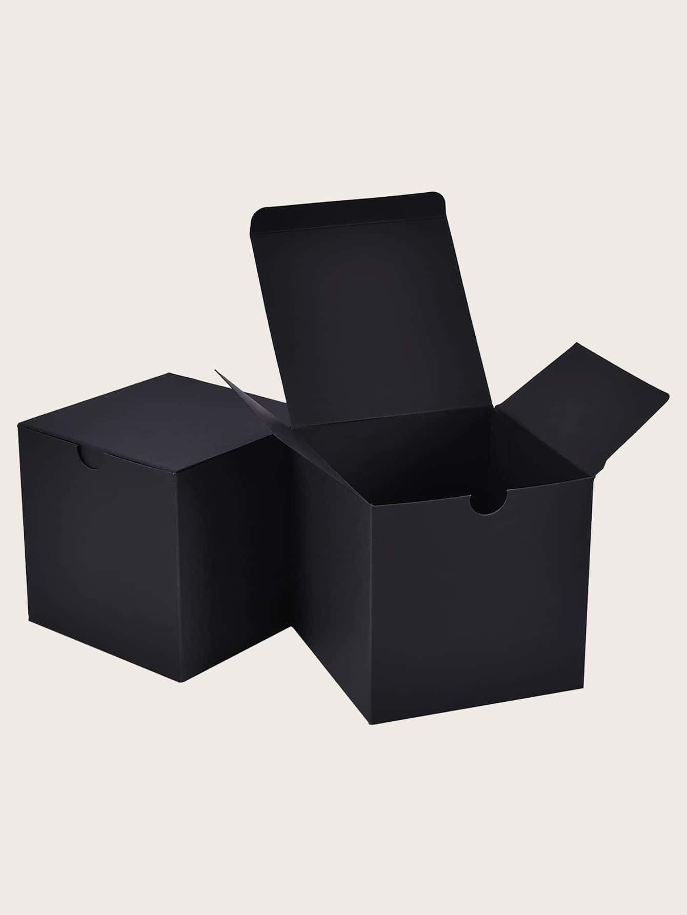 5pcs Plain Gift Box With Ribbon, Black Simple Square Gift Packaging Box ...