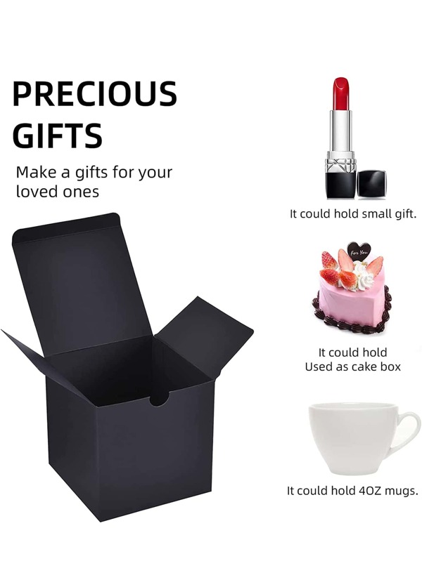5pcs Plain Gift Box With Ribbon, Black Simple Square Gift Packaging Box ...
