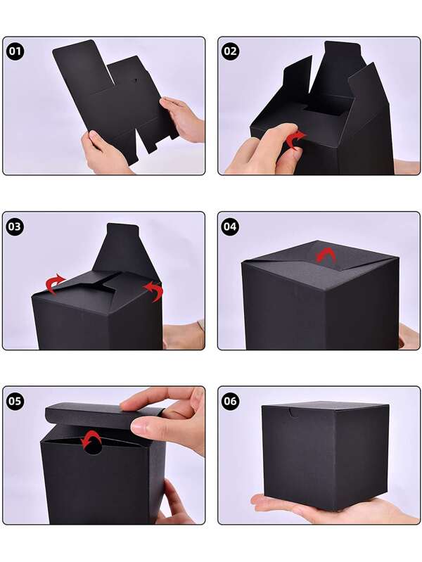 5pcs Plain Gift Box With Ribbon, Black Simple Square Gift Packaging Box ...