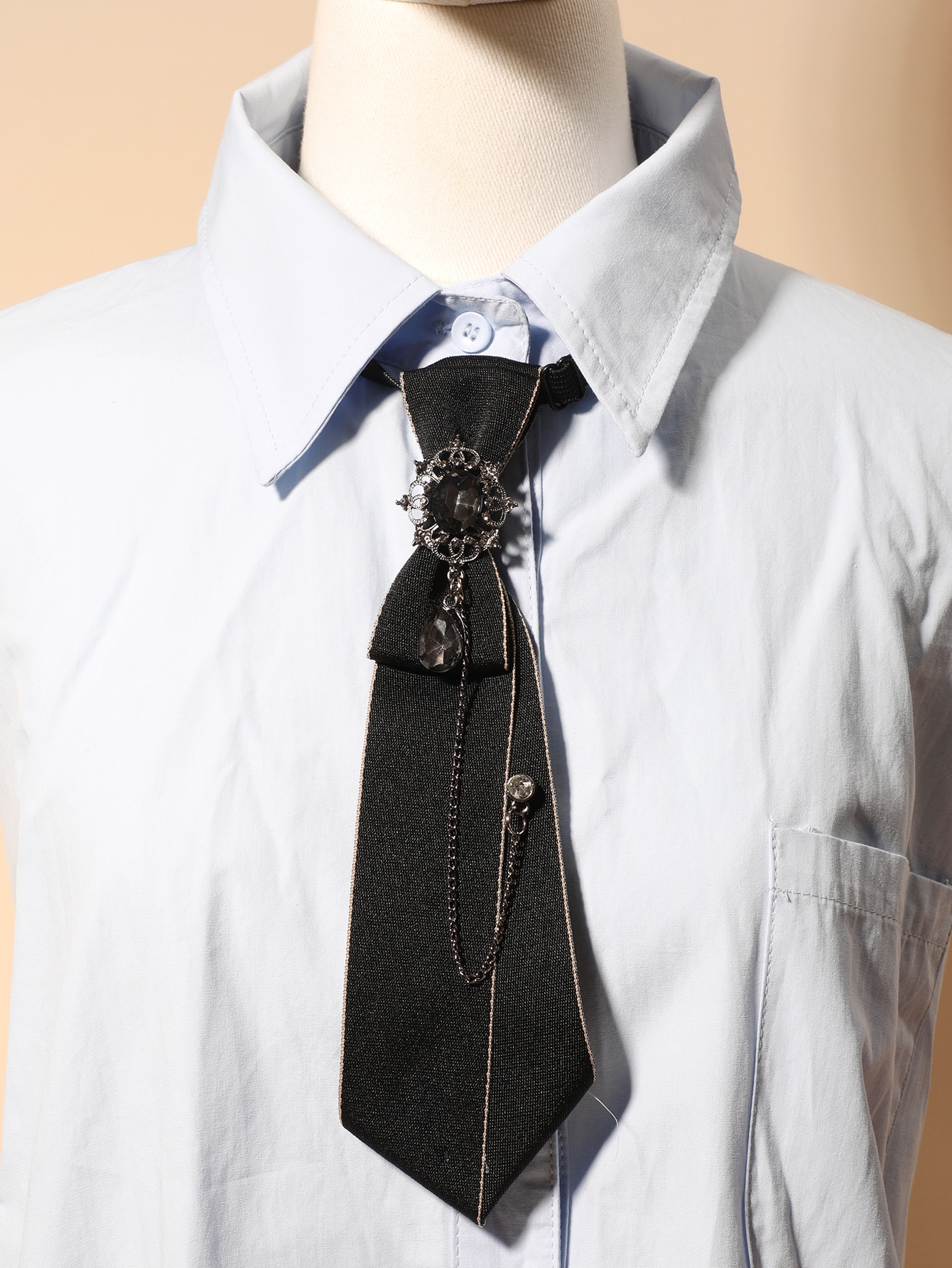 Rhinestone & Chain Decor Tie