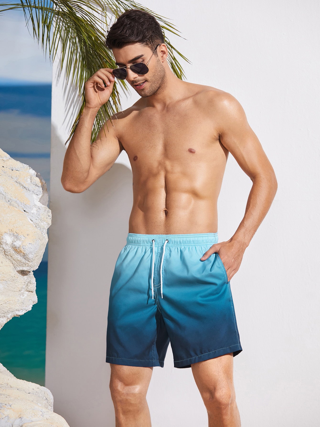 Manfinity Men Ombre Drawstring Waist Swim Trunks | SHEIN USA