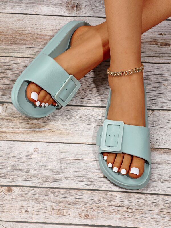 Buckle Decor Footbed Slides | SHEIN USA