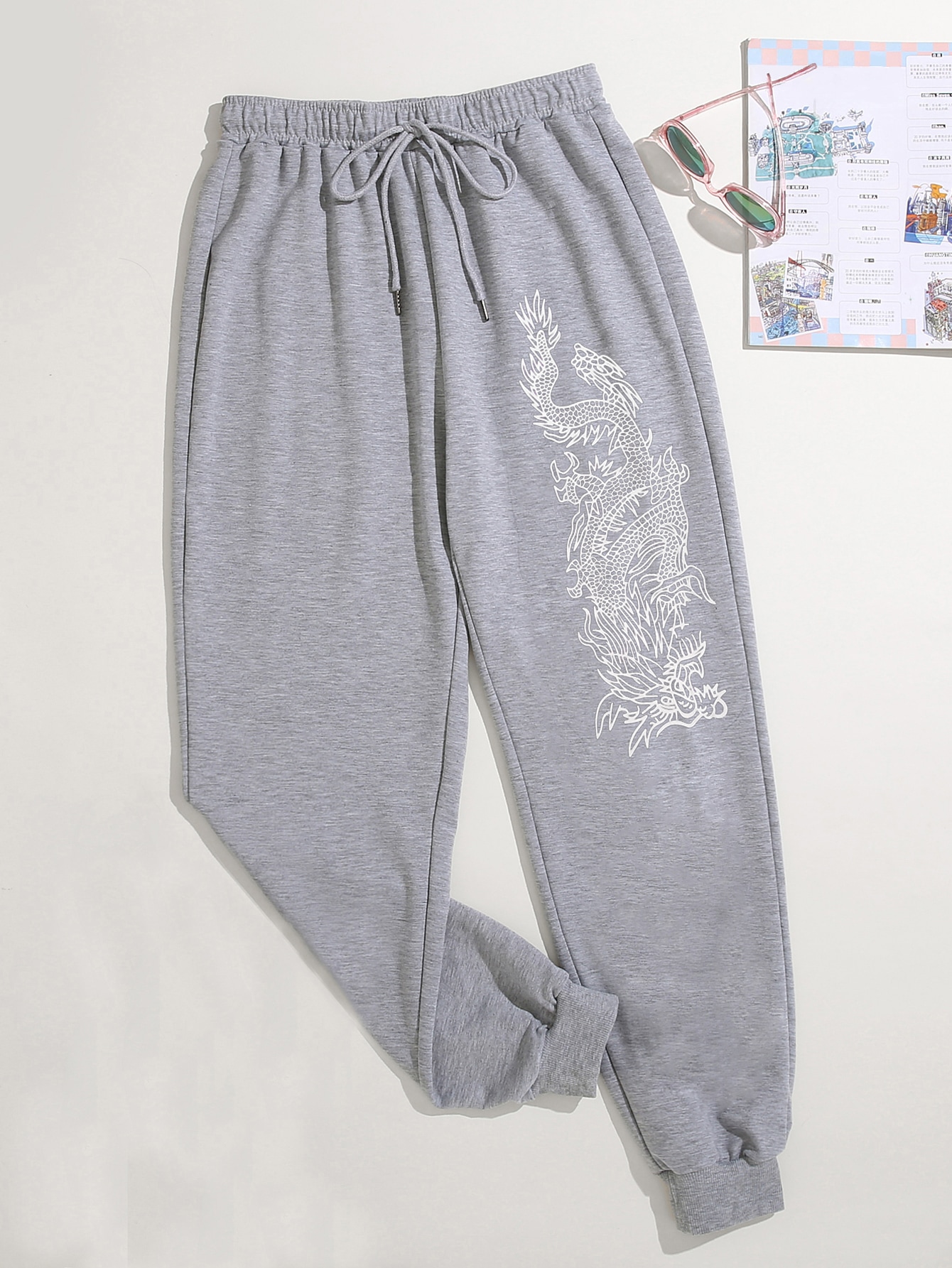 Chinese Dragon Graphic Drawstring Waist Sweatpants | SHEIN USA