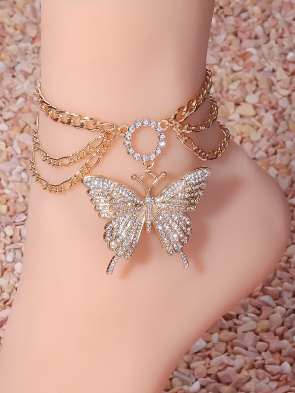 Rhinestone Butterfly Charm Layered Anklet | SHEIN UK