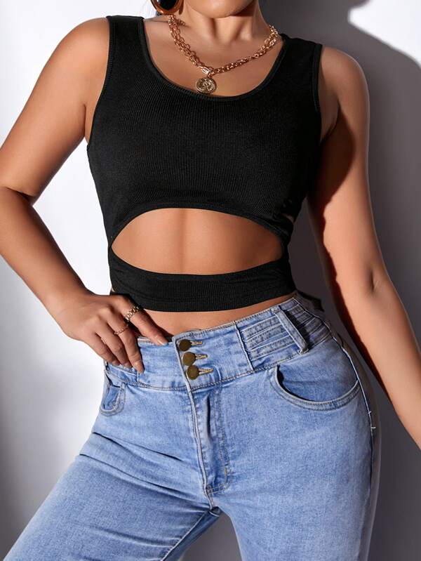 Shein Sxy Ribbed Knit Cut Out Crop Tank Top Shein Usa