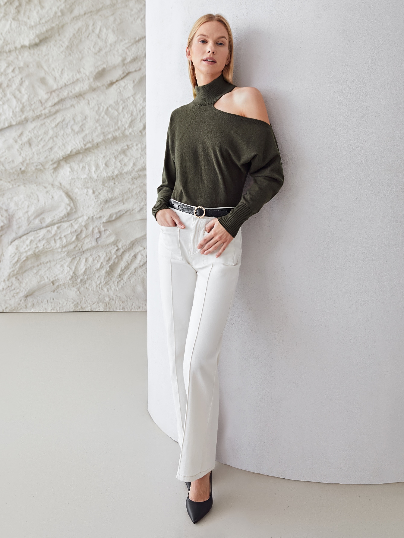 SHEIN Viscose Asymmetrical Neck Sweater | SHEIN USA