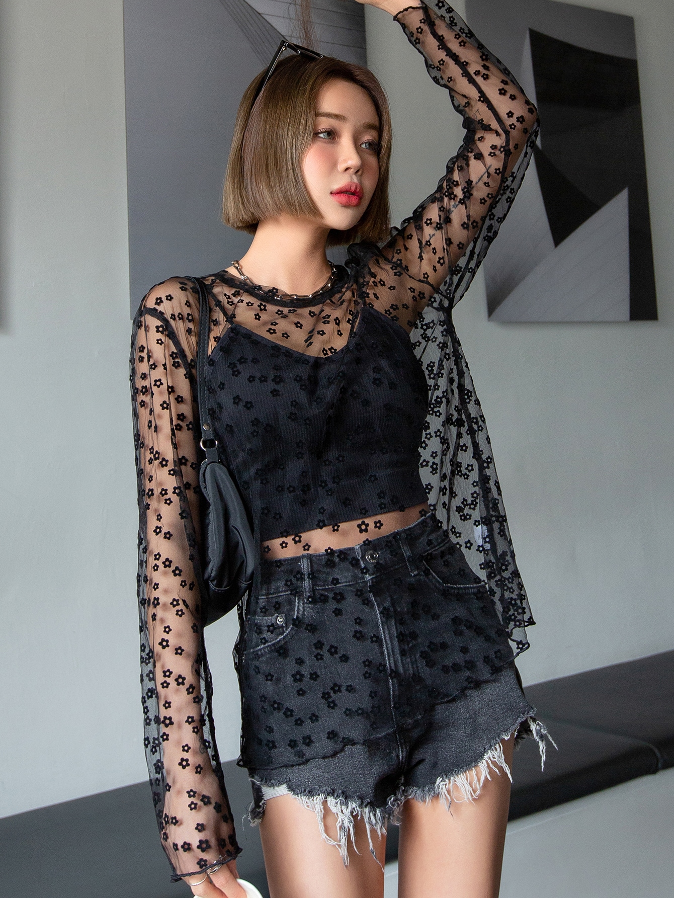 DAZY Ditsy Floral Sheer Mesh Top Without Tube Top | SHEIN USA