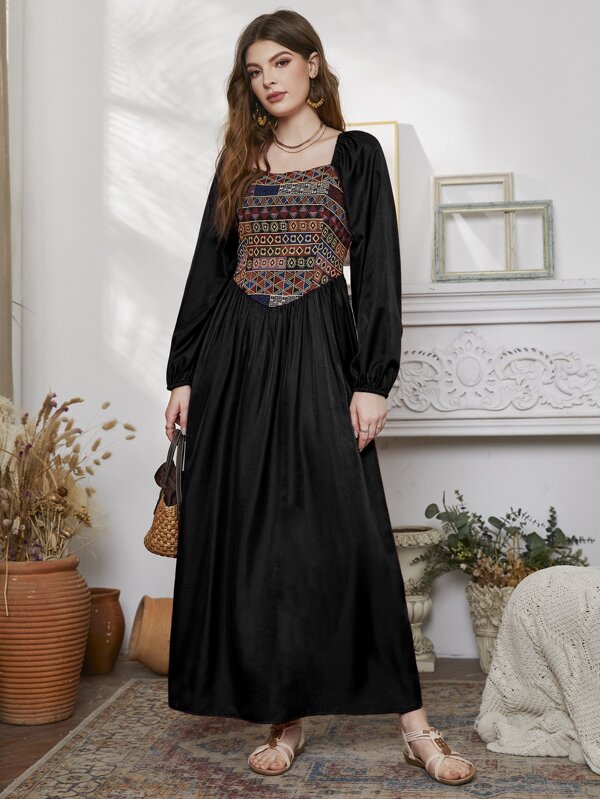 SHEIN Mulvari Robe à broderie manches bouffantes à col carré | Mode en ...