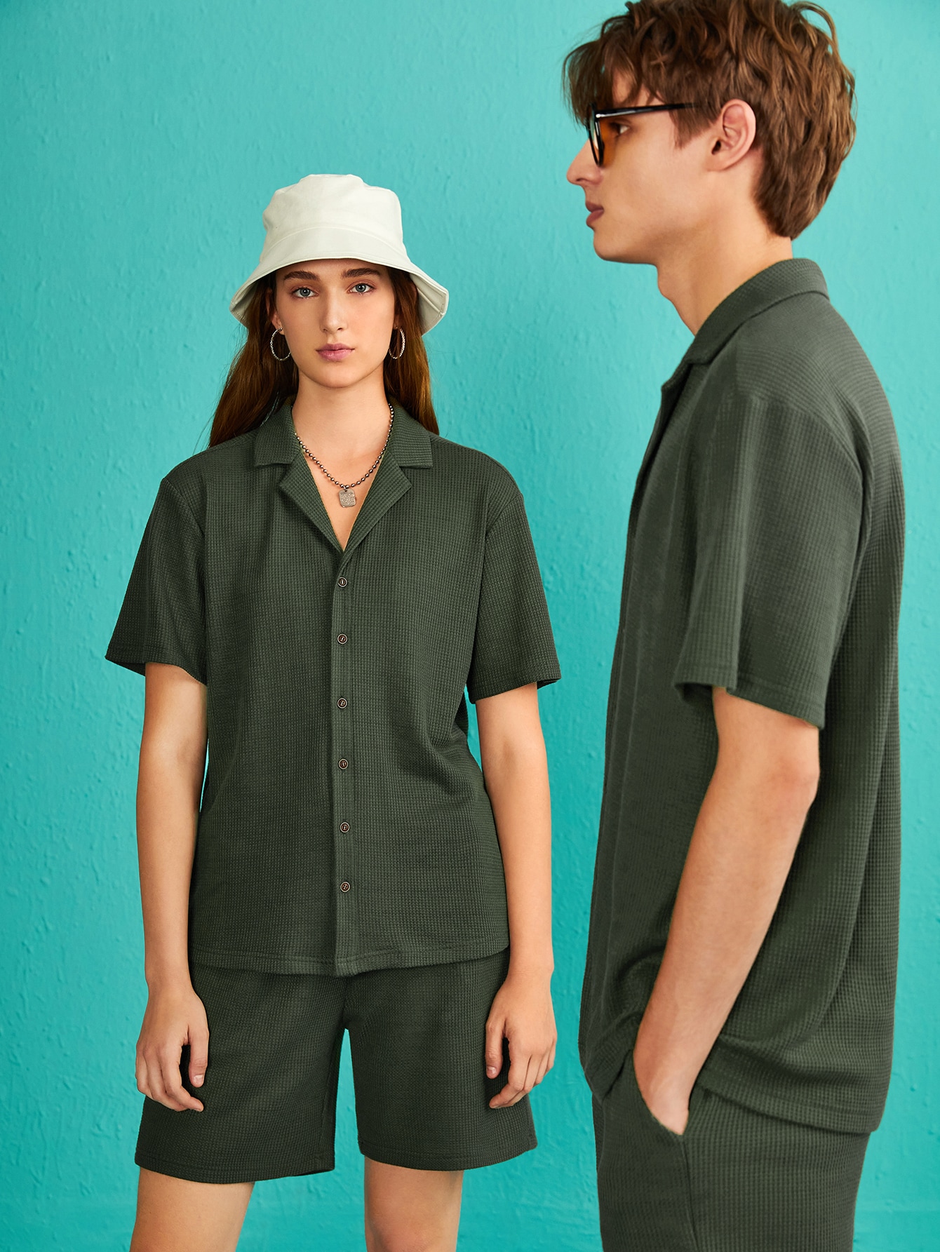 SHEIN UNISEX Casual Vlak Tweedelige outfit man Koord