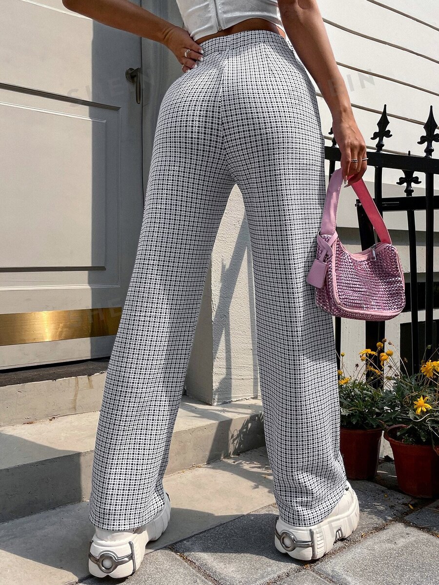 SHEIN EZwear Plaid High Waist Trousers | SHEIN UK