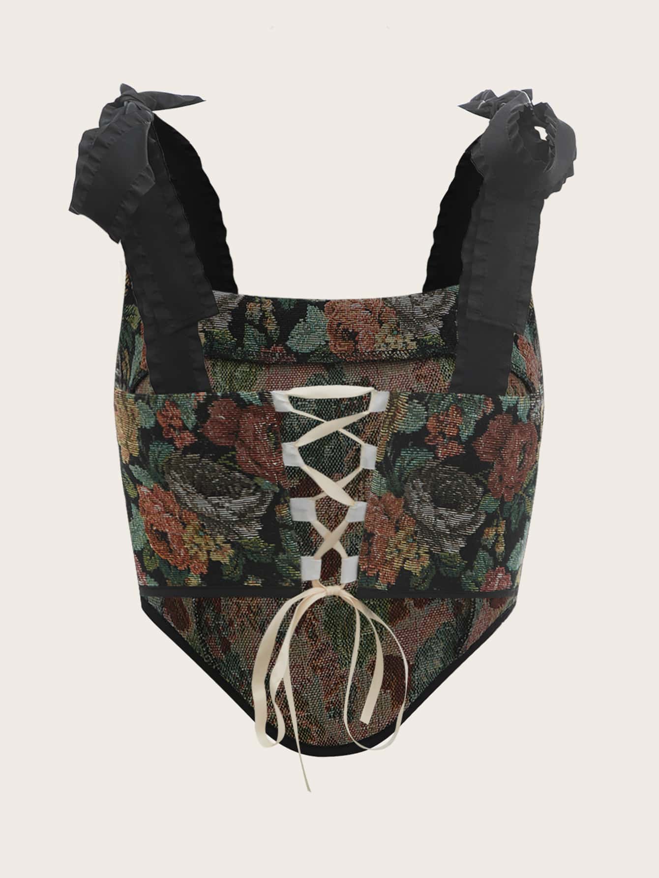 Floral Print Tied Shoulder Lace Up Crop Top | SHEIN USA