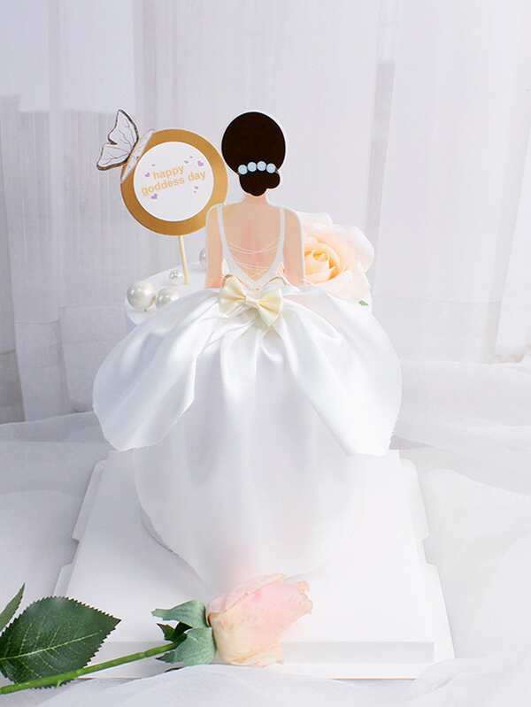 1pc Figure Design Cake Topper, Modern Paper Dress Design Cake Top ...