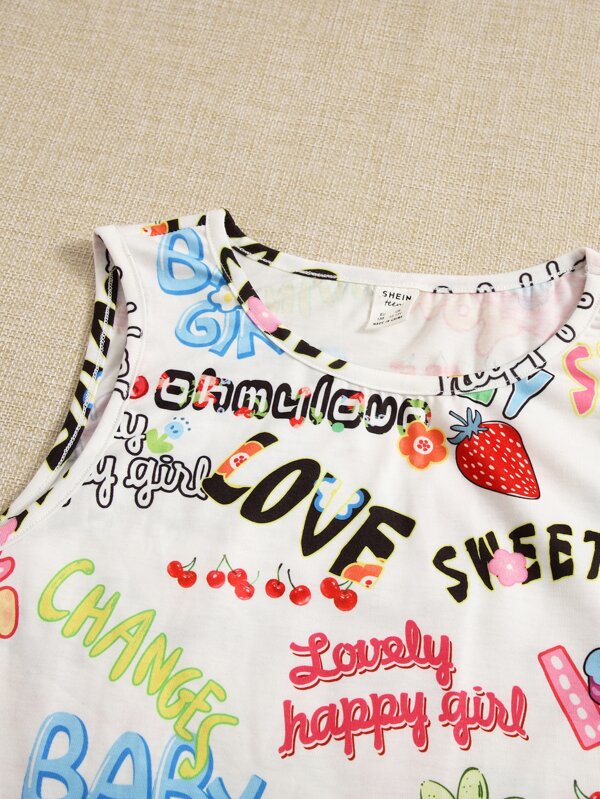 Shein Chicas Adolescentes Top Tank Con Estampado Floral Y Letra Moda