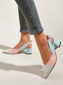 Colorblock Chunky Slingback Pumps | SHEIN UK