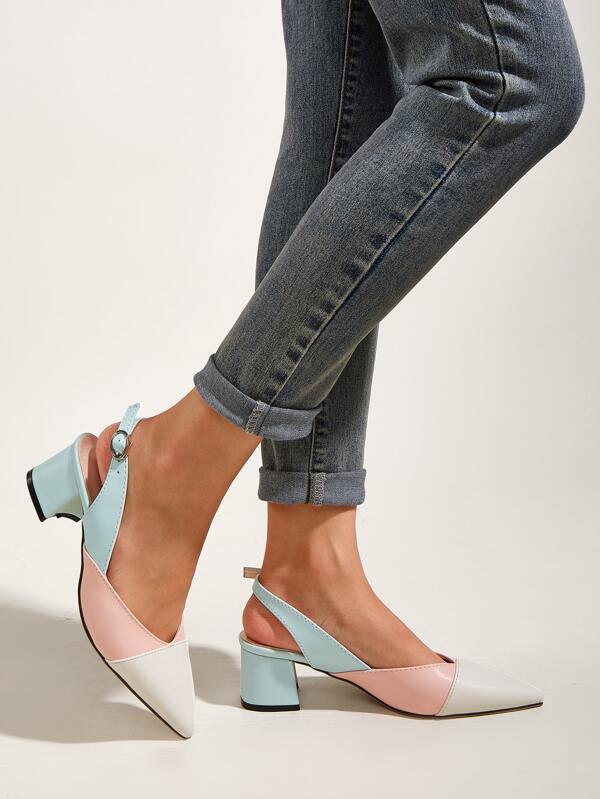 Colorblock Chunky Slingback Pumps | SHEIN USA