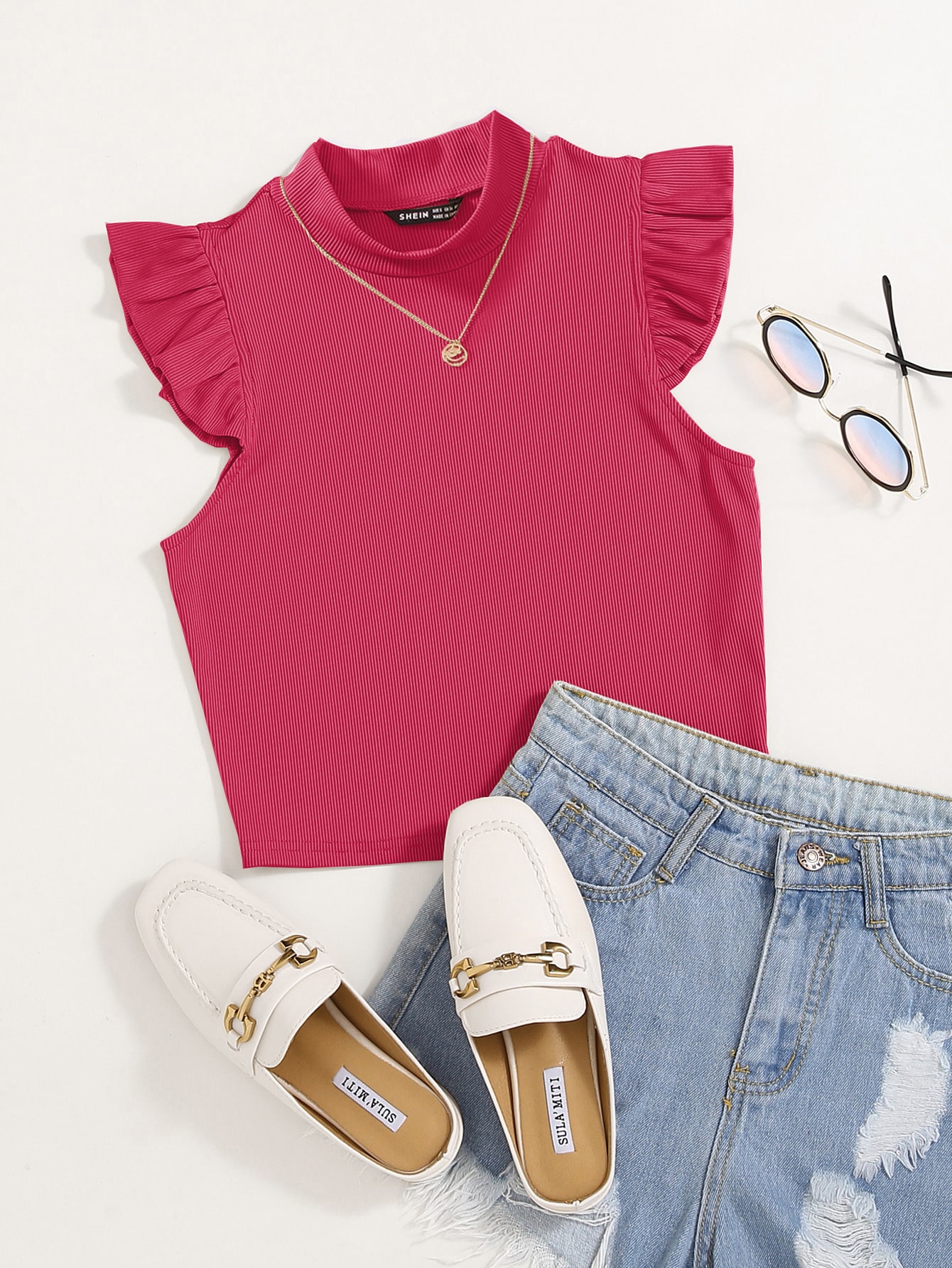 Shein Essnce Top Mit Rippenstrick Rüschenbesatz Aktuelle Trends