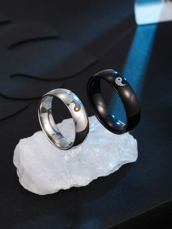 2 piezas anillo hombres Yin y Yang patrón Multicolor acero inoxidable moda Popular joyería ...