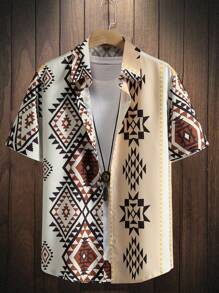 Manfinity RSRT Men 1pc Geo Print Button Up Shirt | SHEIN UK