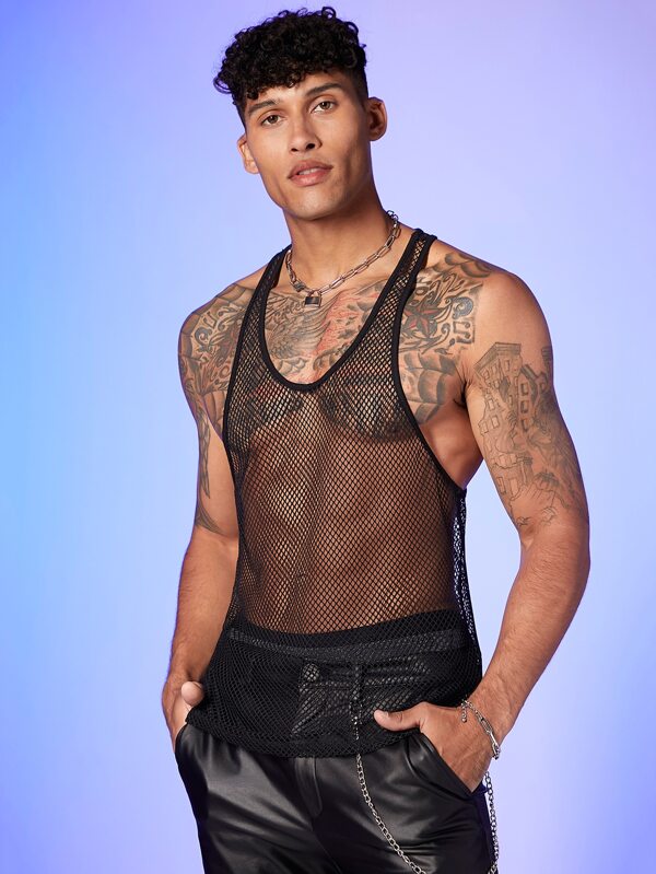 Manfinity Fever City Men Fish Mesh Solid Tank Top | SHEIN USA