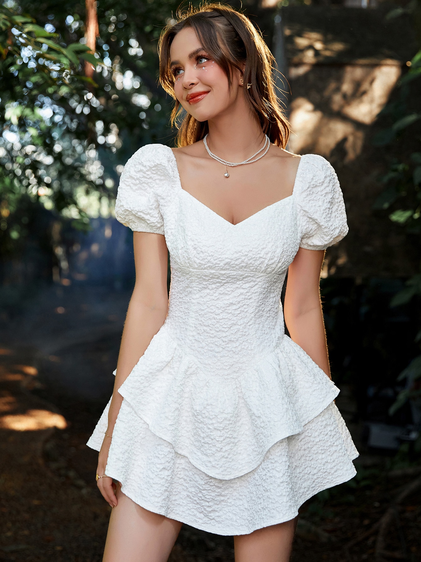 Layered Hem Puff Sleeve Dress