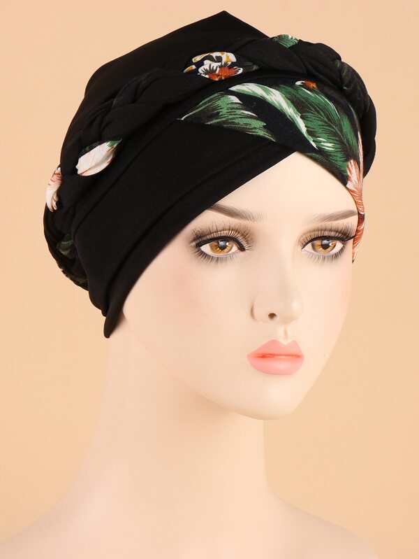 Envoltura de la cabeza con estampado tropical con diseño trenzado ...