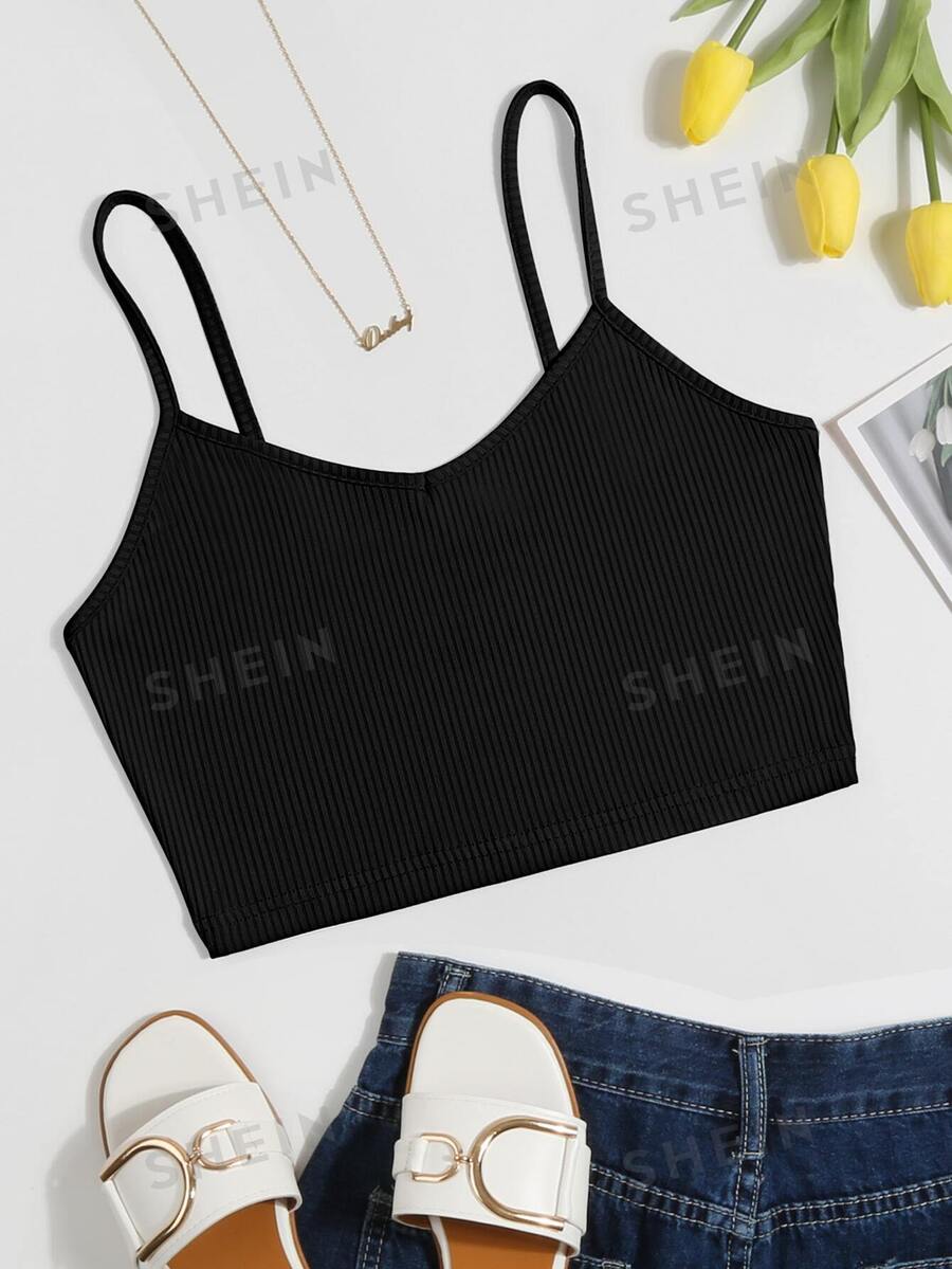 SHEIN EZwear Rib-knit Crop Cami Top | SHEIN UK