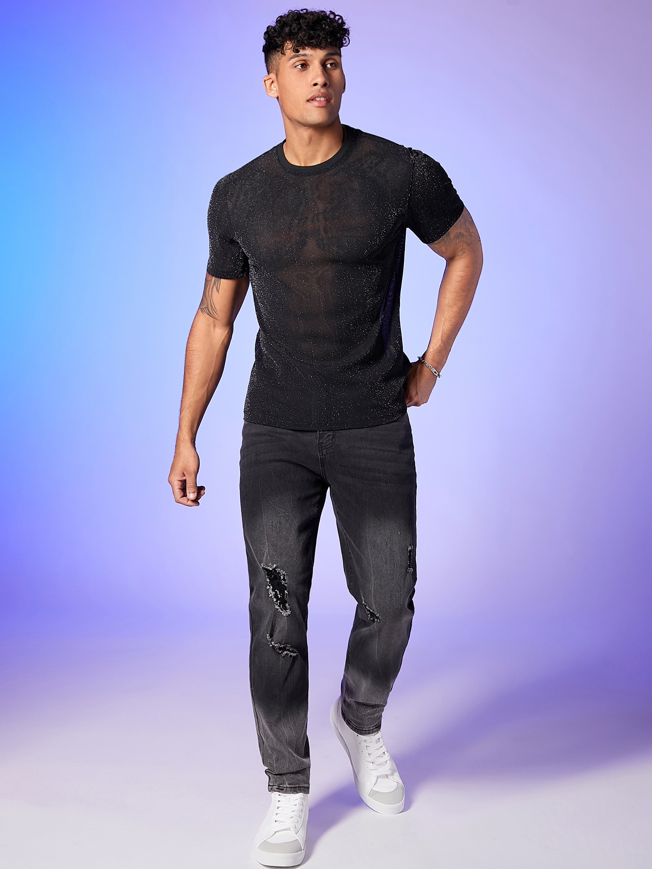 Manfinity Fever City Men Sheer Glitter Top | SHEIN USA