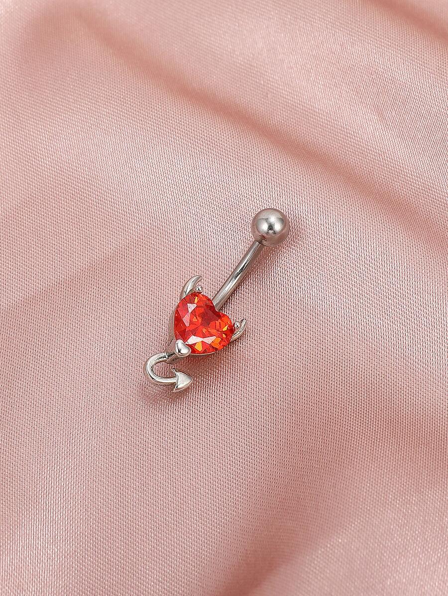 Heart Cubic Zirconia Decor Navel Belly Ring Copper Crystal Punk ...